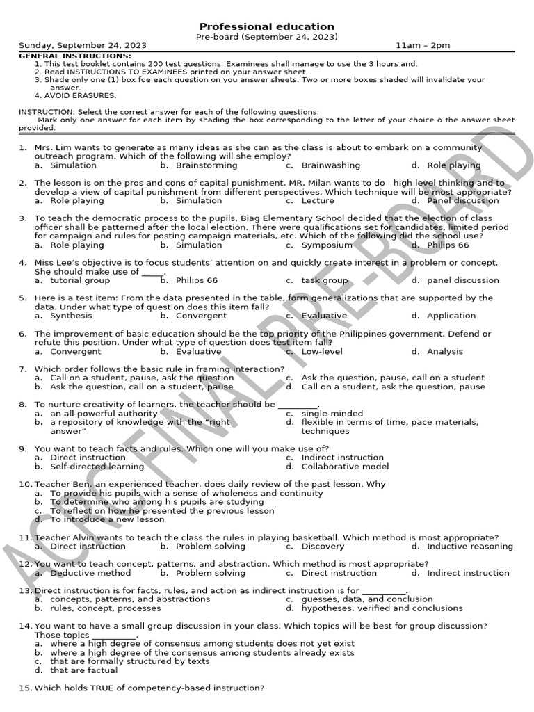 new prof.ed pre-board sept 24, 2023 print | PDF | Curriculum | Learning