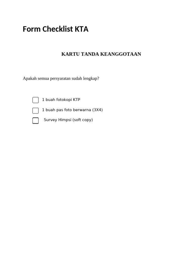 Form 01. Checklist KTA | PDF