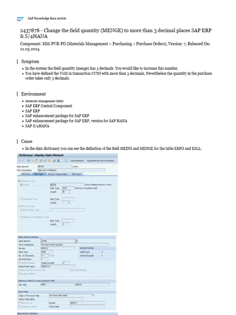 Change Field Quantity Menge in Sap | PDF | Significant Figures | Computing