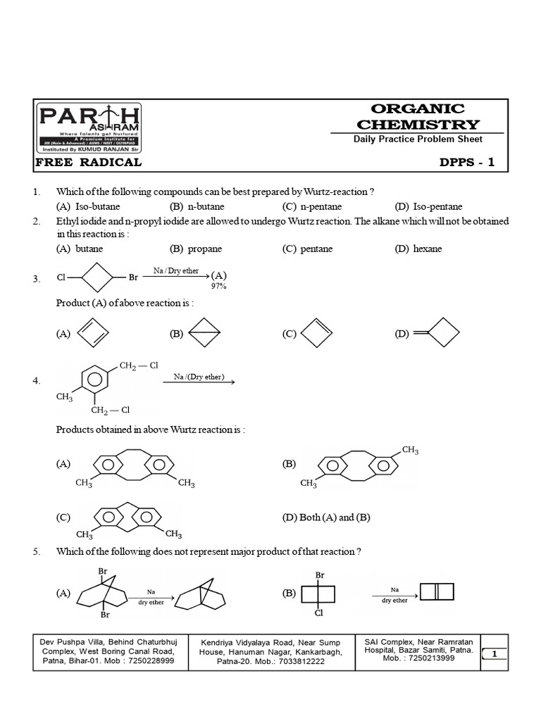 Org Chem - Free Radical DPP - 1 To 3 | PDF | Ether | Organic Chemistry