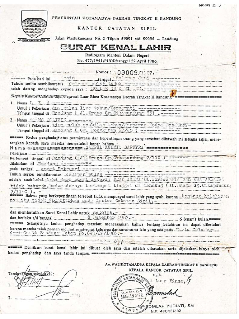 Surat Akte Lahir Saepul Kurnia Saputra | PDF
