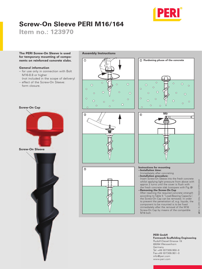 Screw-On Sleeve PERI M16 164 Technical Data Sheet US1 en | PDF ...