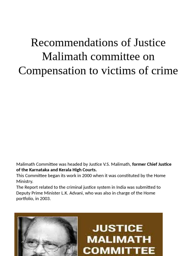 Malimath Committee's Victim Compensation Recommendations | PDF ...