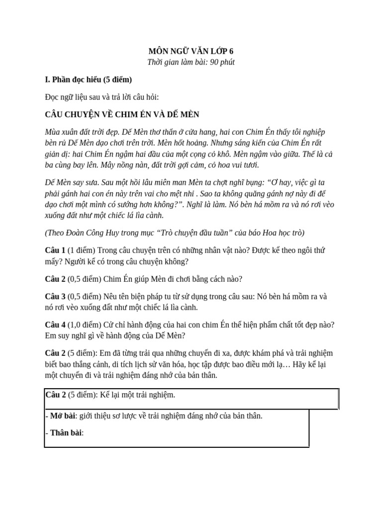 Môn NG Văn L P 6 HK2 | PDF