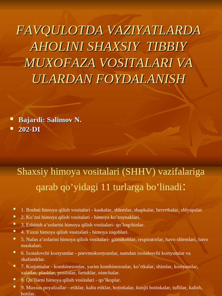 Shaxsiy Himoya Vositalari Va Ulardan Foydalanish | PDF