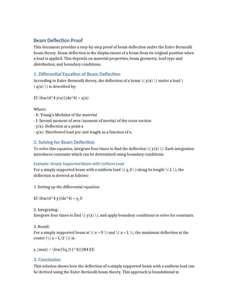 Beam Deflection Proof | PDF