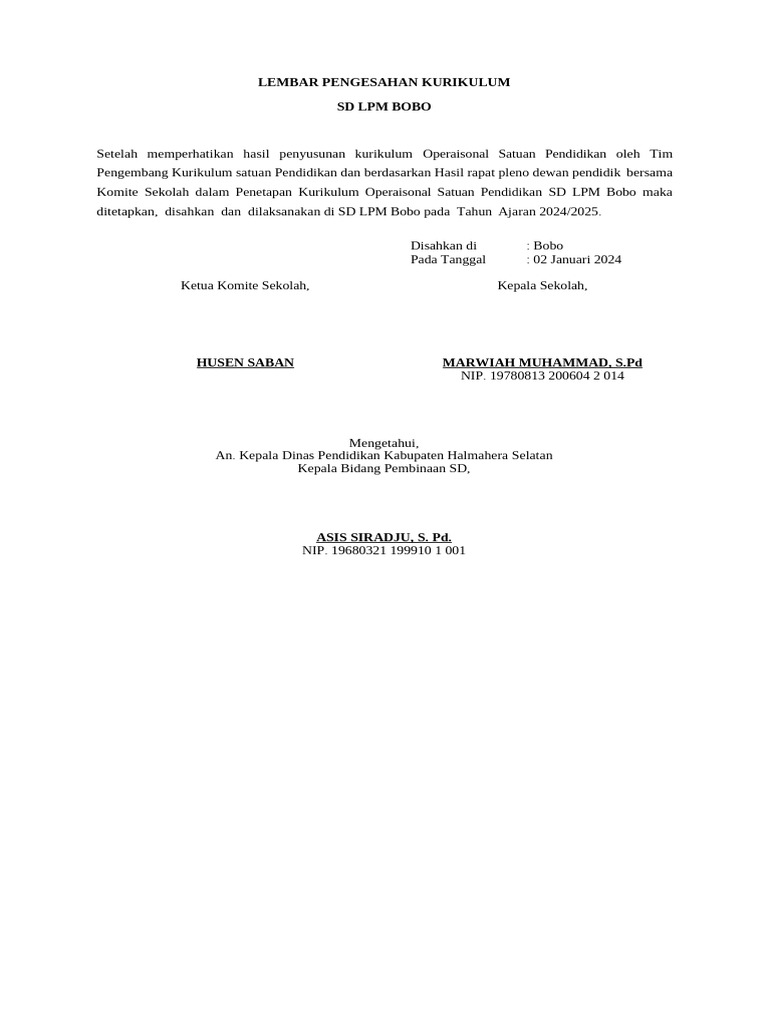 Lembar Pengesahan Kurikulum | PDF