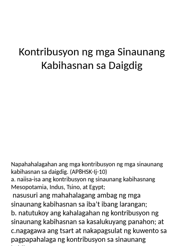 Kontribusyon NG Mga Sinaunang Kabihasnan Sa Daigdig | PDF