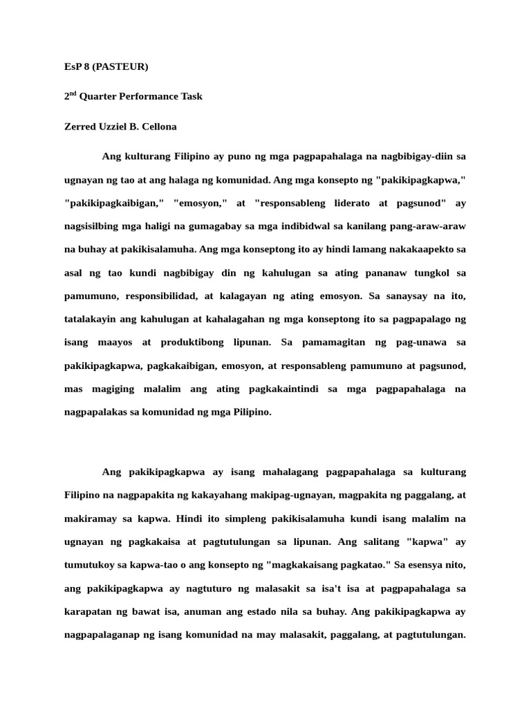 Cellona, 2ND Quarter Esp 8 Performance Task | PDF