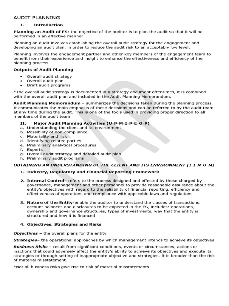 6_AUDIT-PLANNING 1 | PDF | Audit | Financial Services