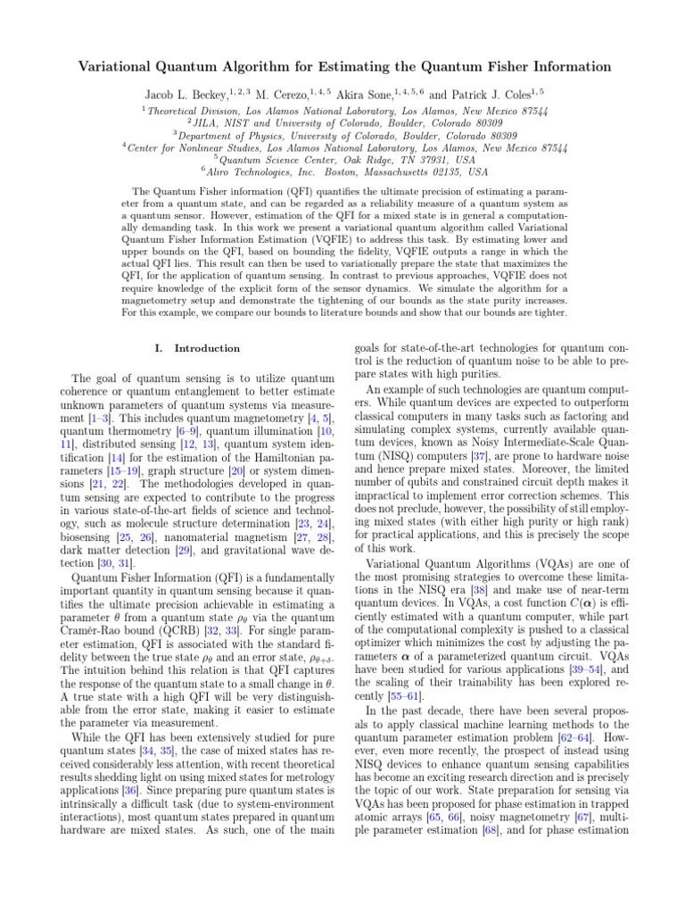 Variational Quantum Algorithm For Estimating The Quantum Fisher Information | PDF | Quantum ...