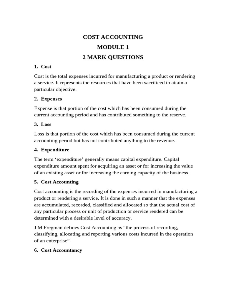 Cost Accounting Module 1 | PDF | Cost Accounting | Expense