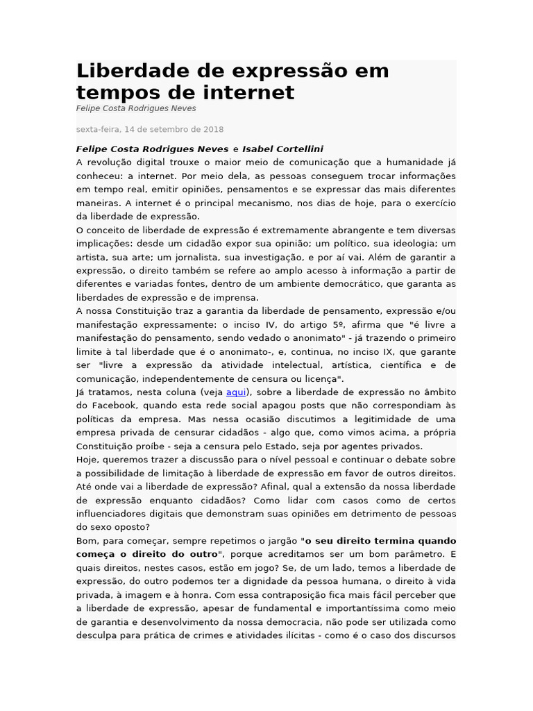 Liberdade de Expressão em Tempos de Internet | PDF | Liberdade de ...