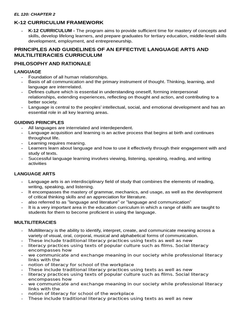 EL 120 (H2) (1) | PDF | Literacy | Curriculum
