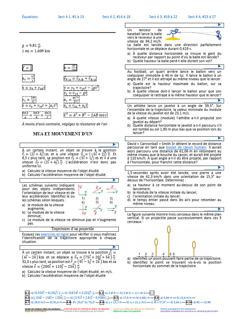 Ch04 Exercices+Solutions | PDF | Équations | Accélération