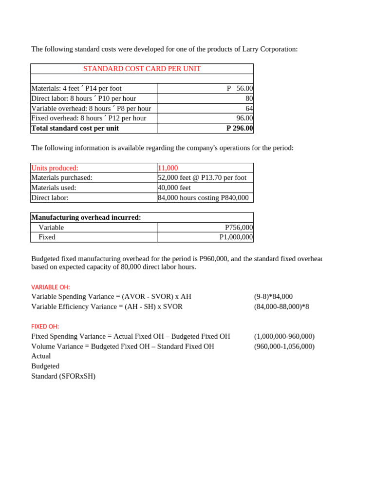 Standard Costing Sample Problem | PDF | Financial Economics | Business Economics