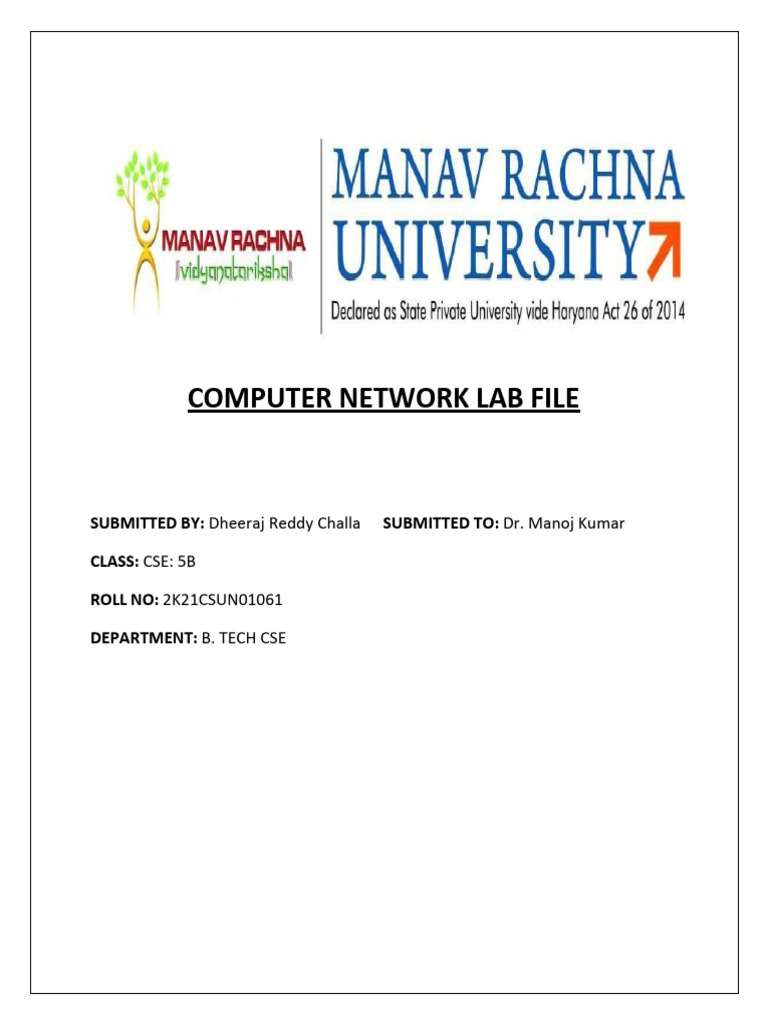 Computer Networks Labe File by Dheeraj Reddy 1 | PDF | Computer Network | Fiber Optic Communication