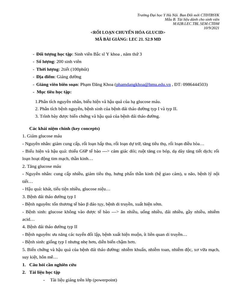 B.LEC22. Rối loạn chuyển hóa Glucid | PDF