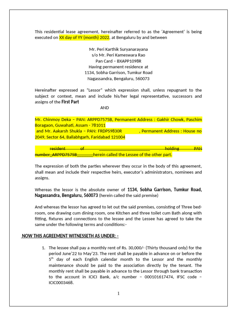 rent agreement_draft | PDF | Lease | Landlord–Tenant Law