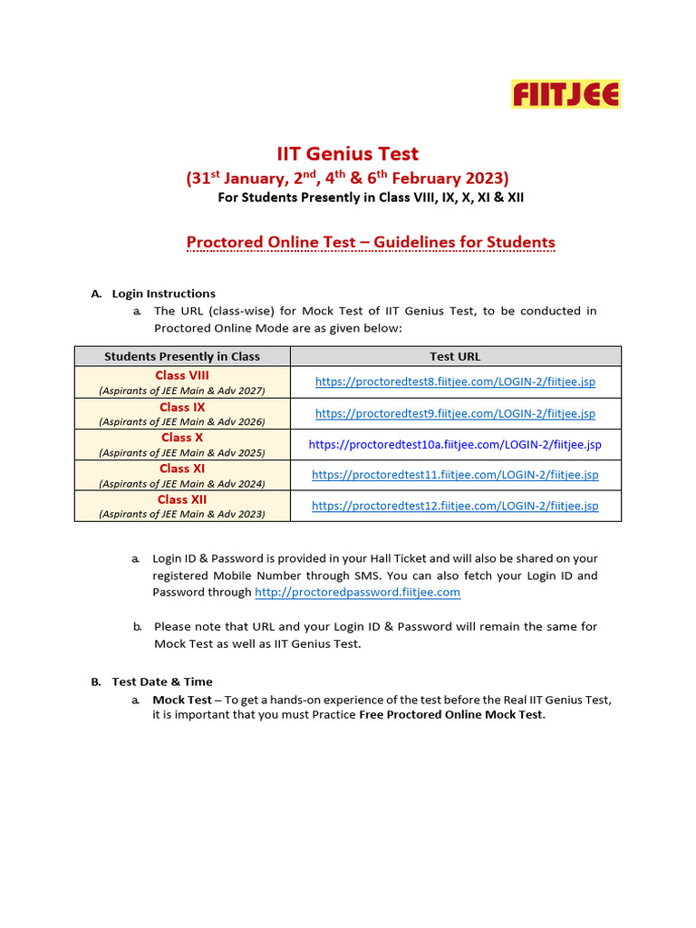 IIT Genius Test Guidelines for Students | PDF | Android (Operating ...