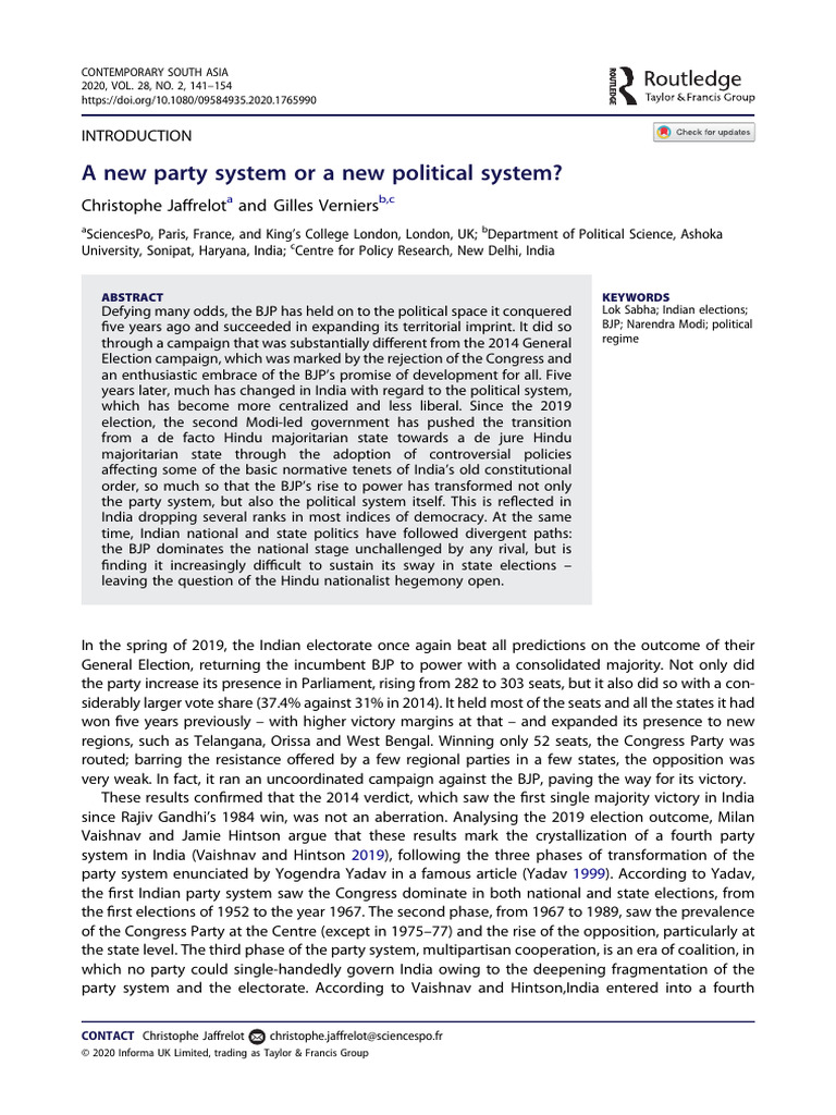 A New Party System or A New Political System | PDF | Bharatiya Janata ...