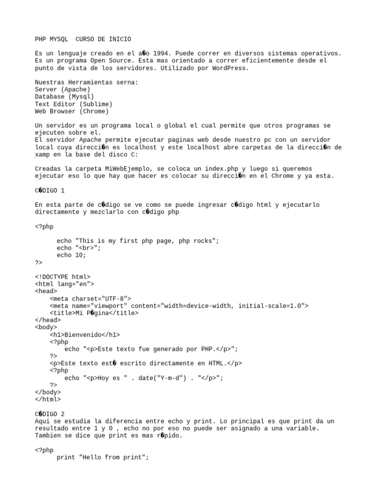 Curso Básico de PHP y MySQL | PDF | Php | Mi sql