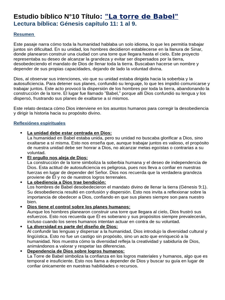 NÂ° 11 Estudio - La Torre de Babel | PDF | Orgullo | Dios