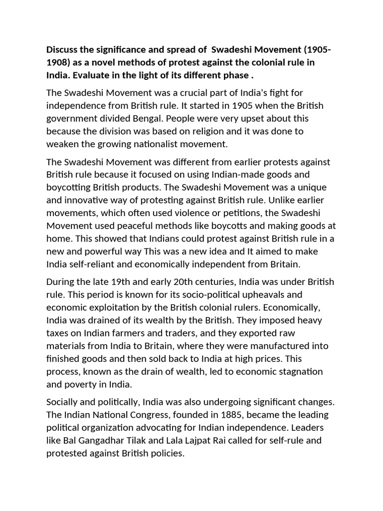 Swadeshi Movement: A Path to Independence | PDF | British Raj | Indian ...