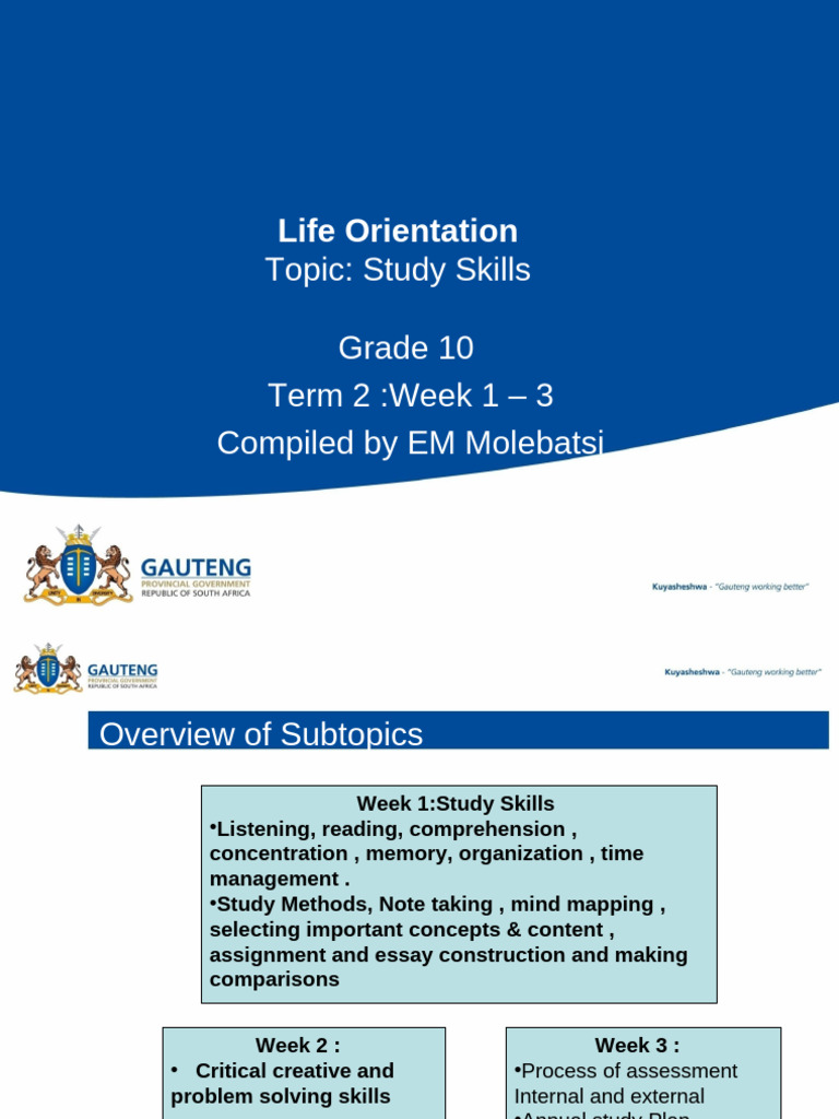 2. LO Grade 10 Term 2 Week 1 - 3 Learner Ppt on Study Skills (1) | PDF ...