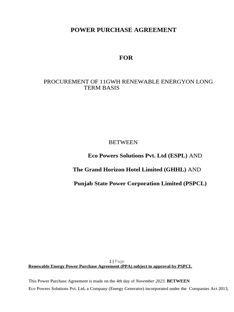 POWER PURCHASE AGREEMENT | PDF
