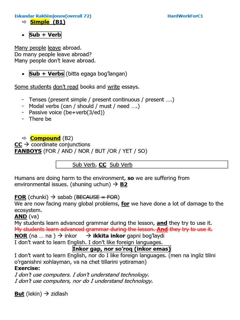 Simple, Compound, Complex Sentences | PDF | English Language | Languages