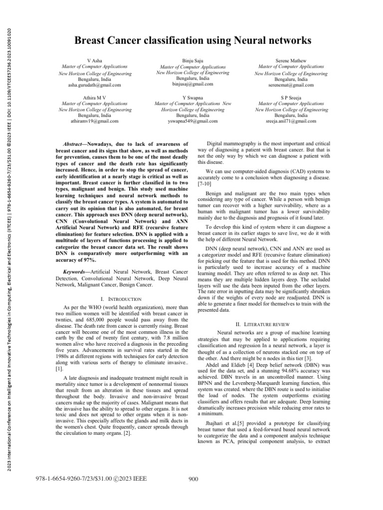 Breast Cancer Classification Using Neural Networks | PDF | Artificial Neural Network | Deep Learning
