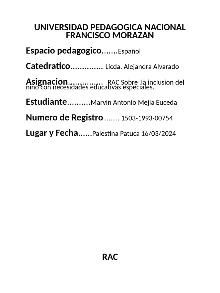 RAC Marvin Antonio Mejia Euceda | PDF | Enseñando | Evaluación