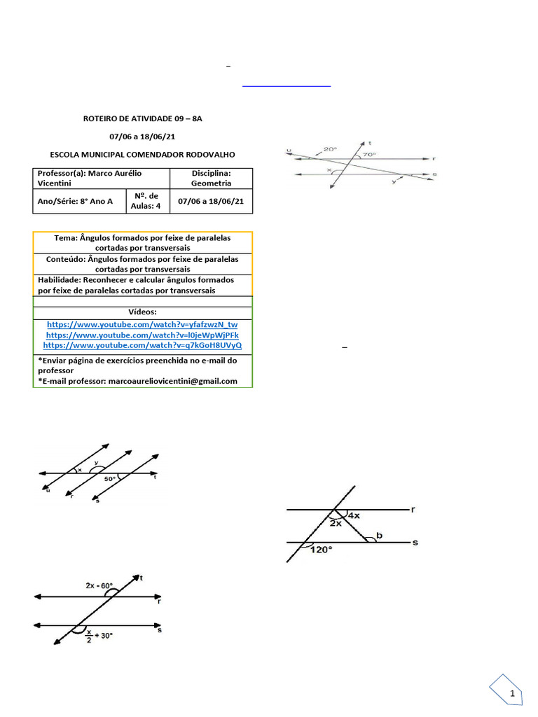Geometria (At.09) 8A Rodovalho Retas Paralelas Cortadas Por Uma ...