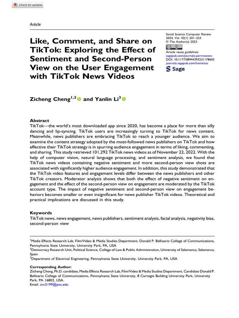 Cheng Li 2023 Like Comment And Share On Tiktok Exploring The Effect Of Sentiment And Second