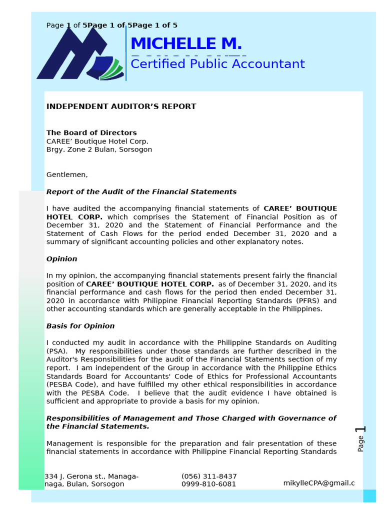 Michael Bongalonta Auditors-Report-Template | PDF | Going Concern | Audit