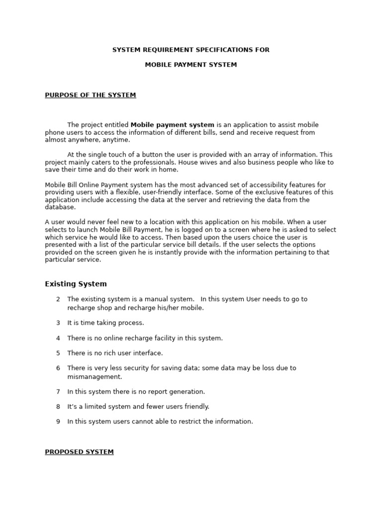 Mobile payment system project SRS | PDF | Input/Output | Databases