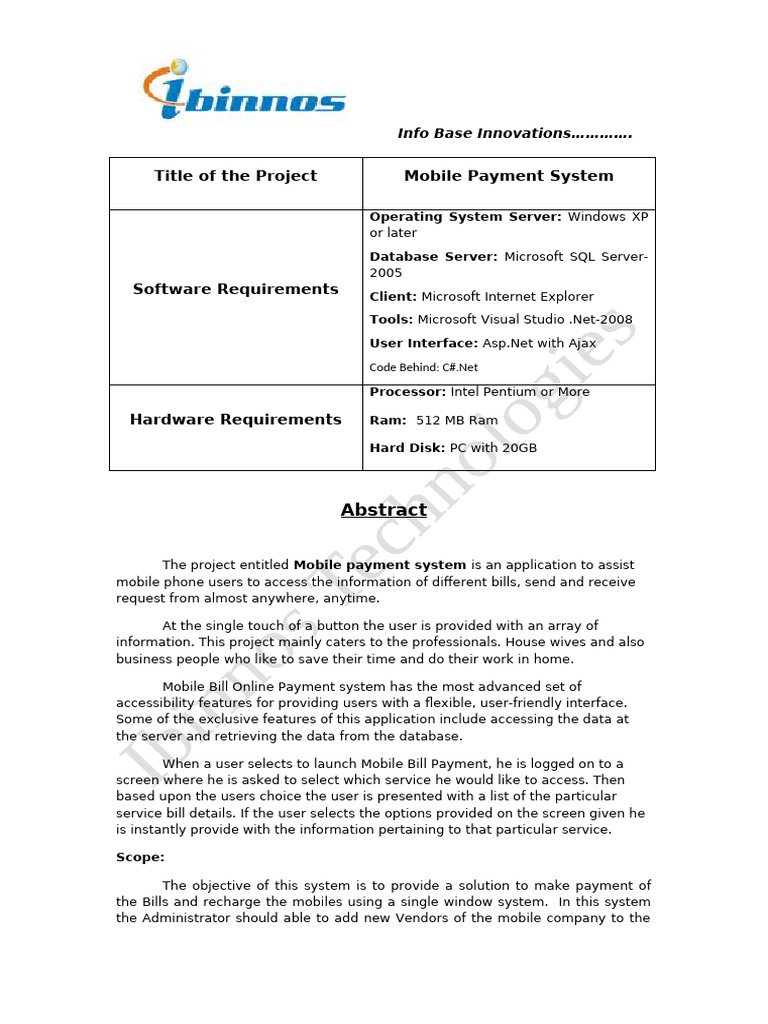 Mobile Payment System Project Abstract | PDF | User (Computing) | Databases