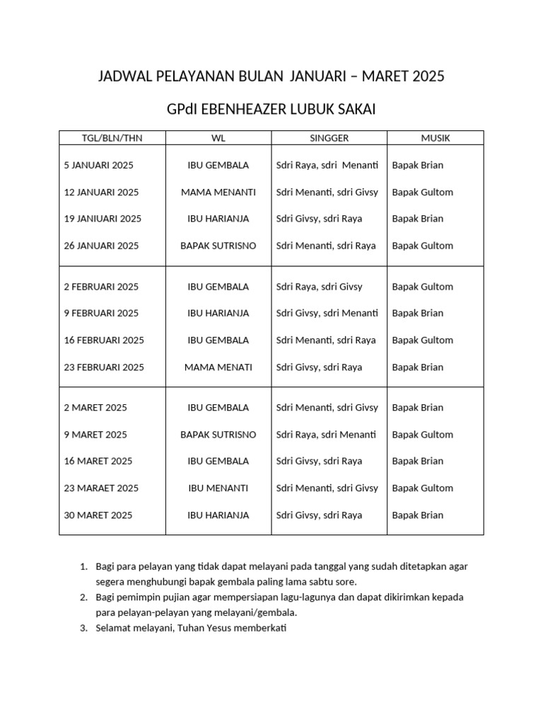 Jadwal Minggu | PDF