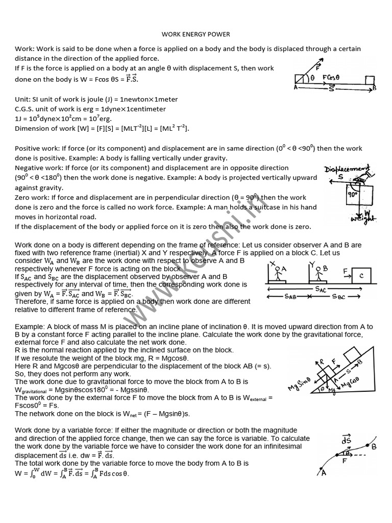WORK POWER ENERGY | PDF | Force | Potential Energy