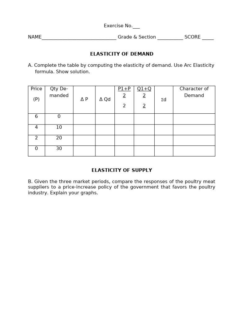 Elasticity Activitysheets | PDF
