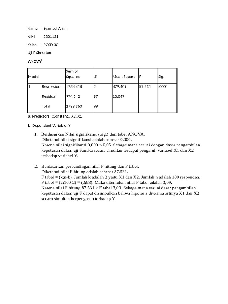 Uji F Simultan | PDF