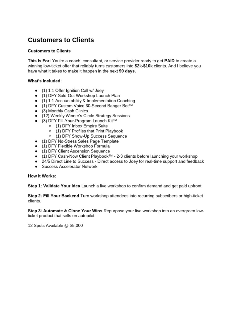 Customers To Clients Accelerator™ (Secret Invitation) | PDF