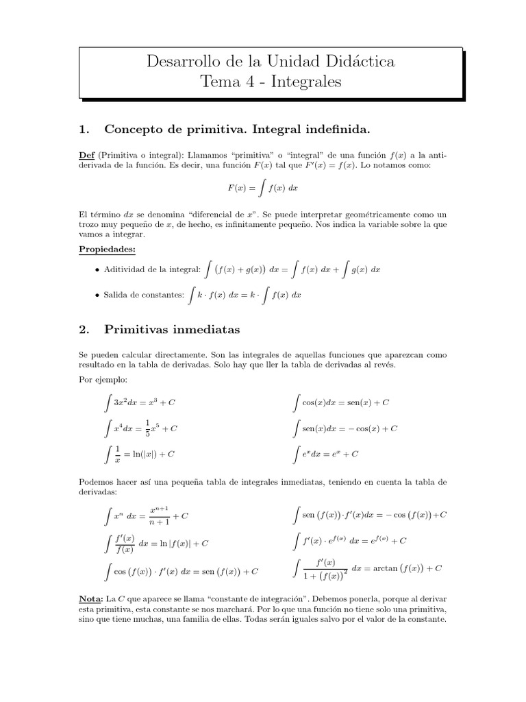 Temario integrales | PDF | Integral | Factorización