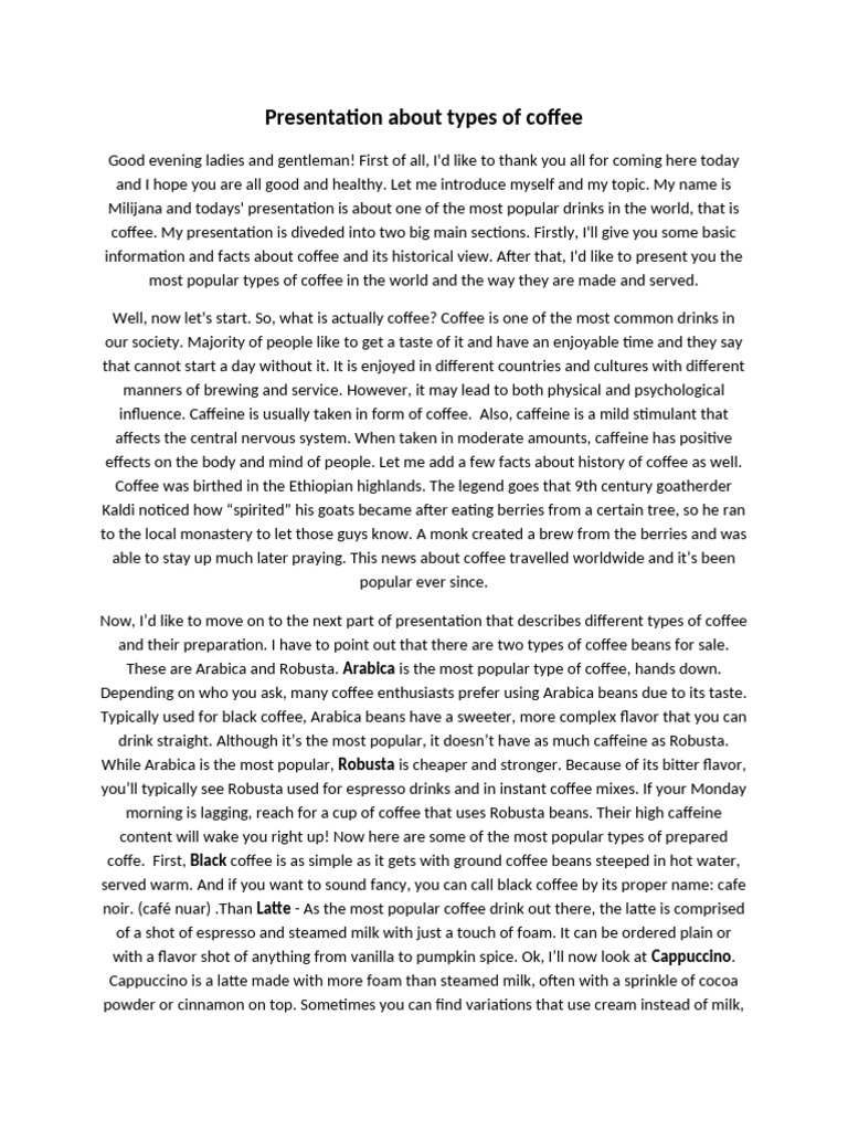 Overview about types of coffee | PDF | Coffee | Hot Drinks