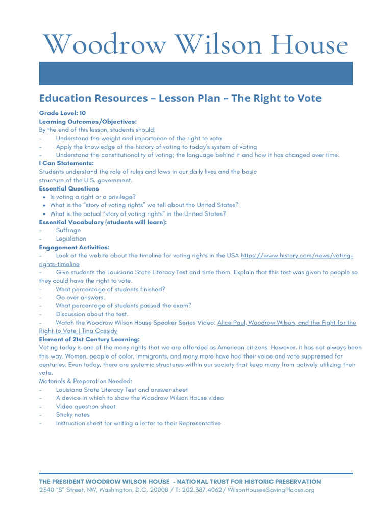 The Right To Vote Lesson PKG by Celia Roskin Winter 2021 | PDF | Suffrage