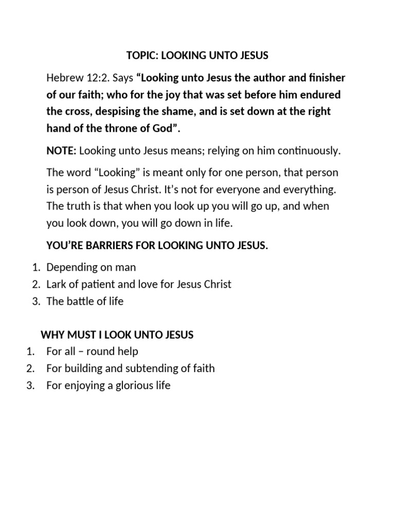 TOPIC On Looking Unto Jesus | PDF
