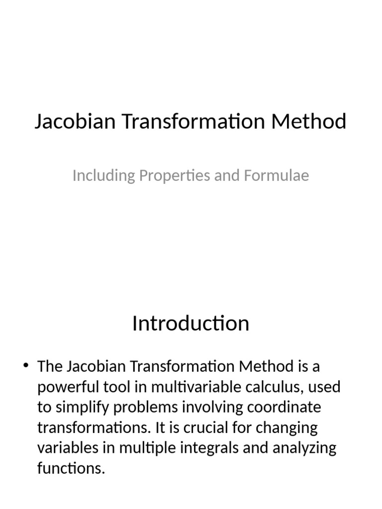 Jacobian Transformation Method With Properties | PDF
