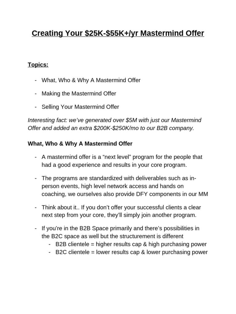 Mastermind Offer: Boost Revenue & Retain Clients | PDF | Business