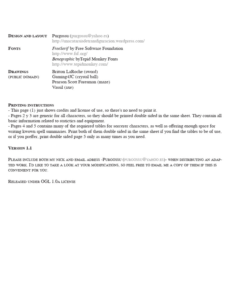 Conan D20 Character Sheet | PDF | License | Copyright